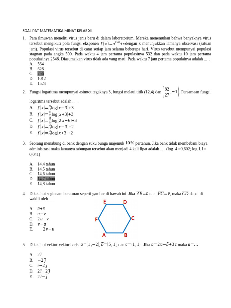 SOAL PAT MATEMATIKA MINAT KELAS XII Copy | PDF