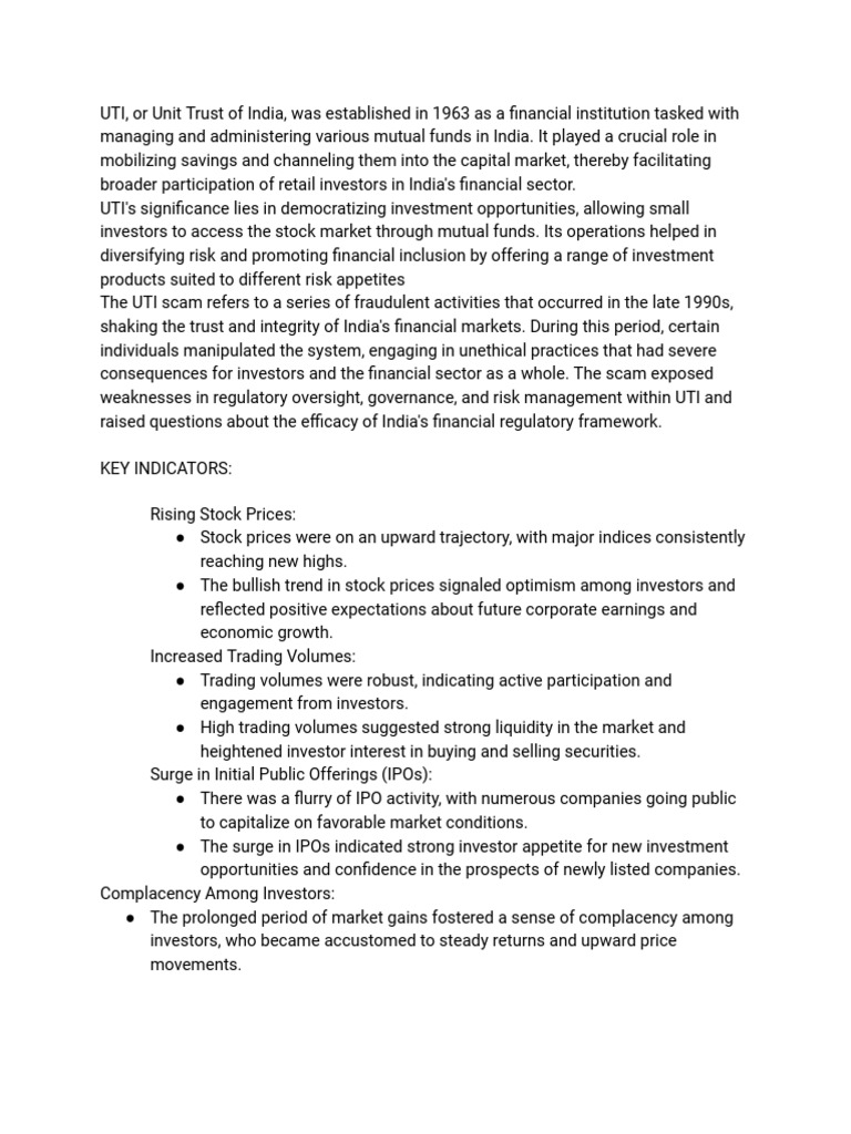 UTI Scam: Lessons for Investors | PDF
