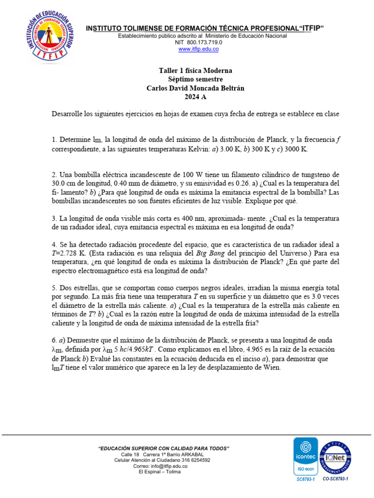 Taller 1 Fisica de Ondas | PDF | Radiación electromagnética | Movimiento (física)