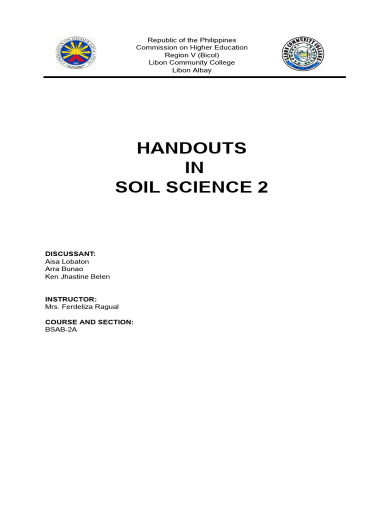 Soil Science 2 Hand Out Group 1 | PDF | Soil | Physical Sciences