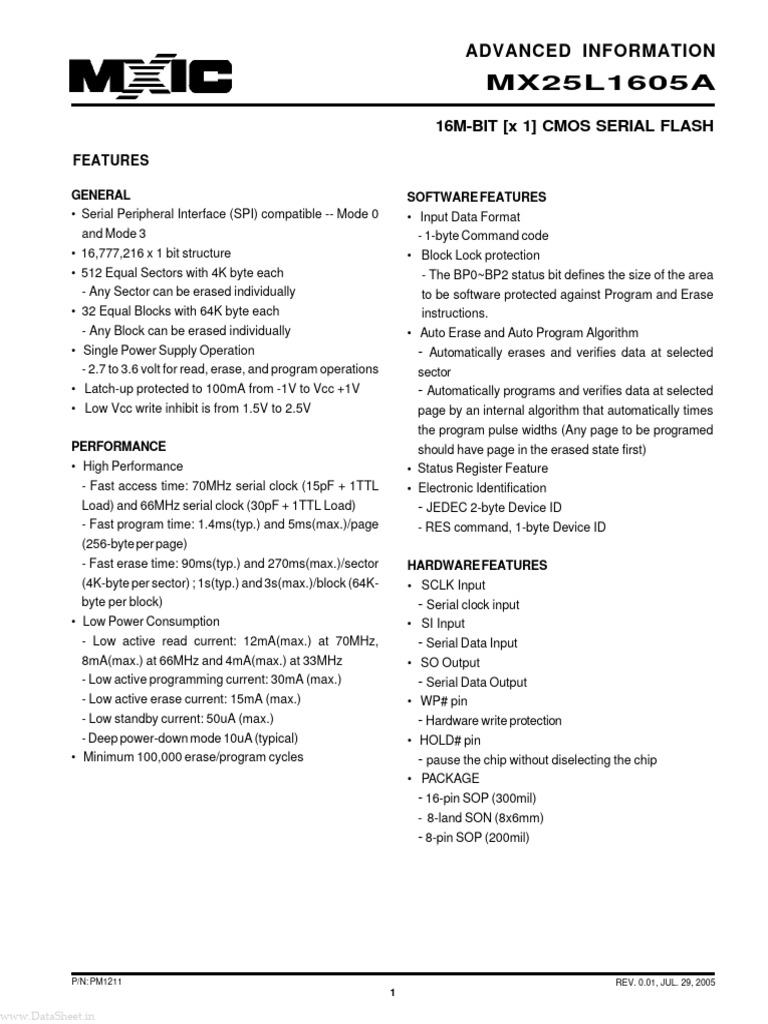25L1605A MacronixInternational | PDF | Computer Engineering | Office Equipment