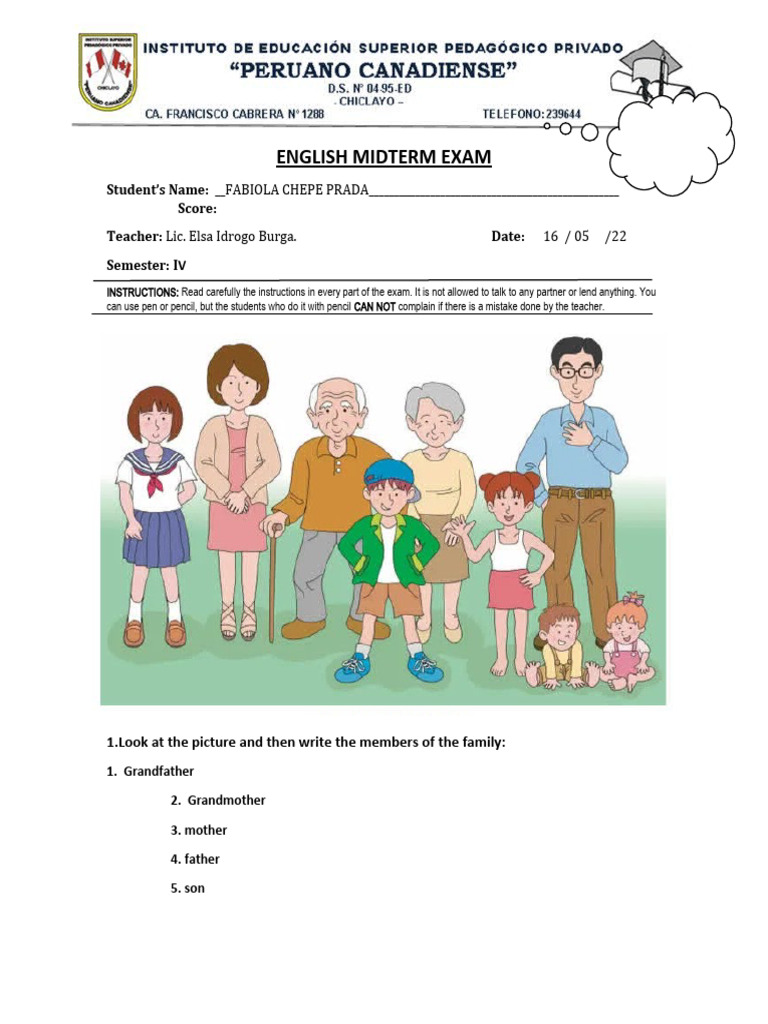 ENGLISH MIDTERM EXAM-IV | PDF | Grandparent | Human Development