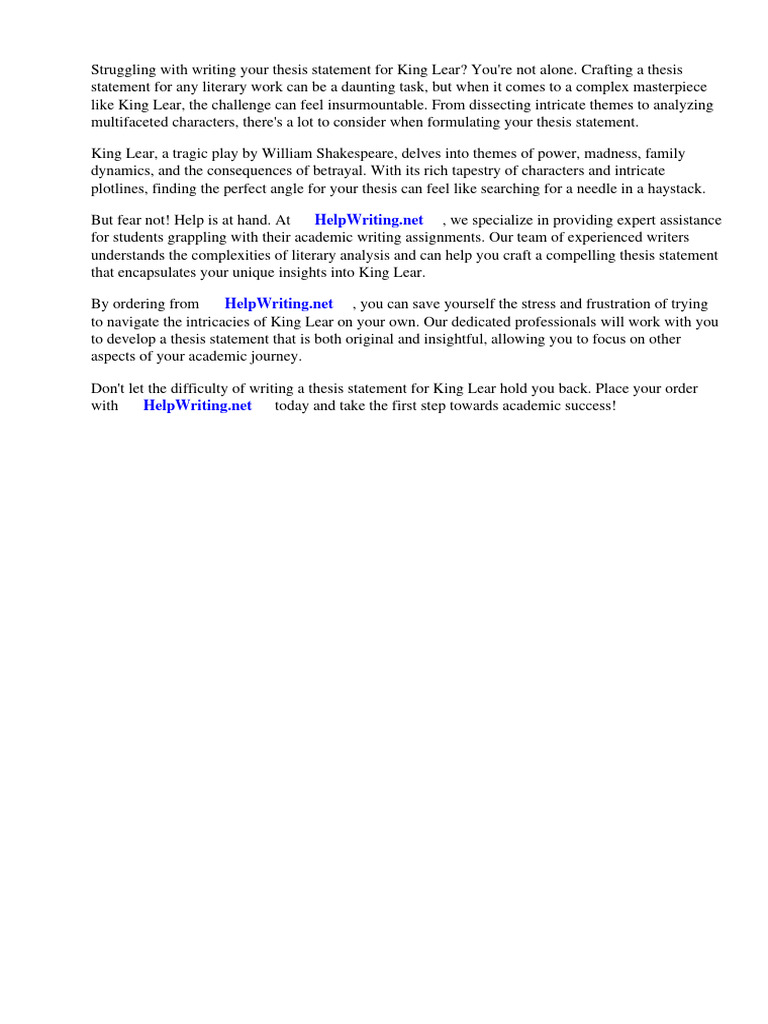 Thesis Statement King Lear | PDF | King Lear