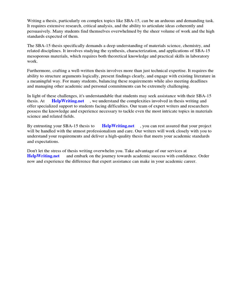 Sba 15 Thesis | Download Free PDF | Shock (Circulatory) | Essays