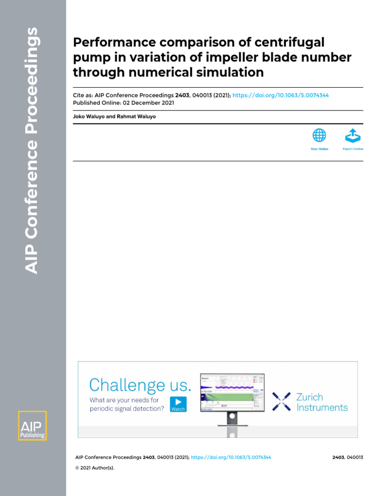 Performance Comparison Of Centrifugal Pump In Variation Of Impeller Blade Number Through