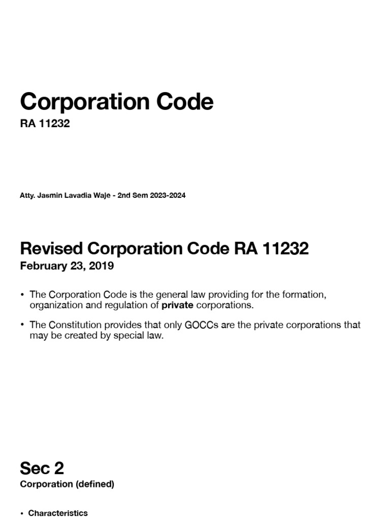 Corporation Code | PDF | Treasury Stock | Stocks