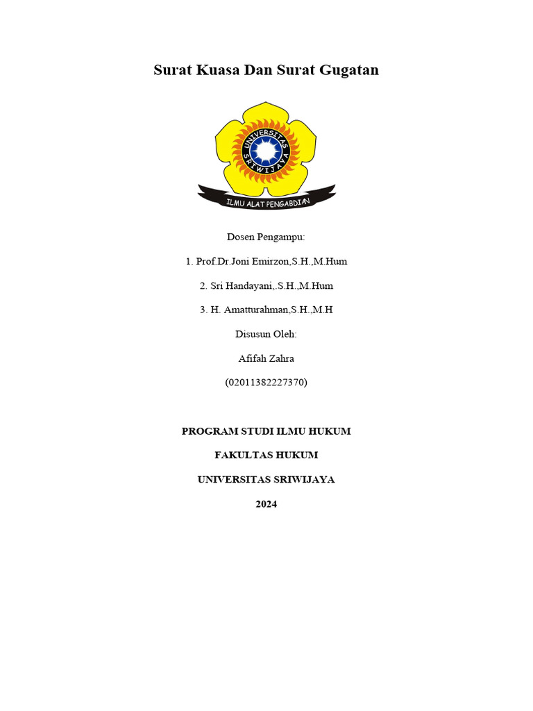 Surat Kuasa Dan Surat Gugatan | PDF