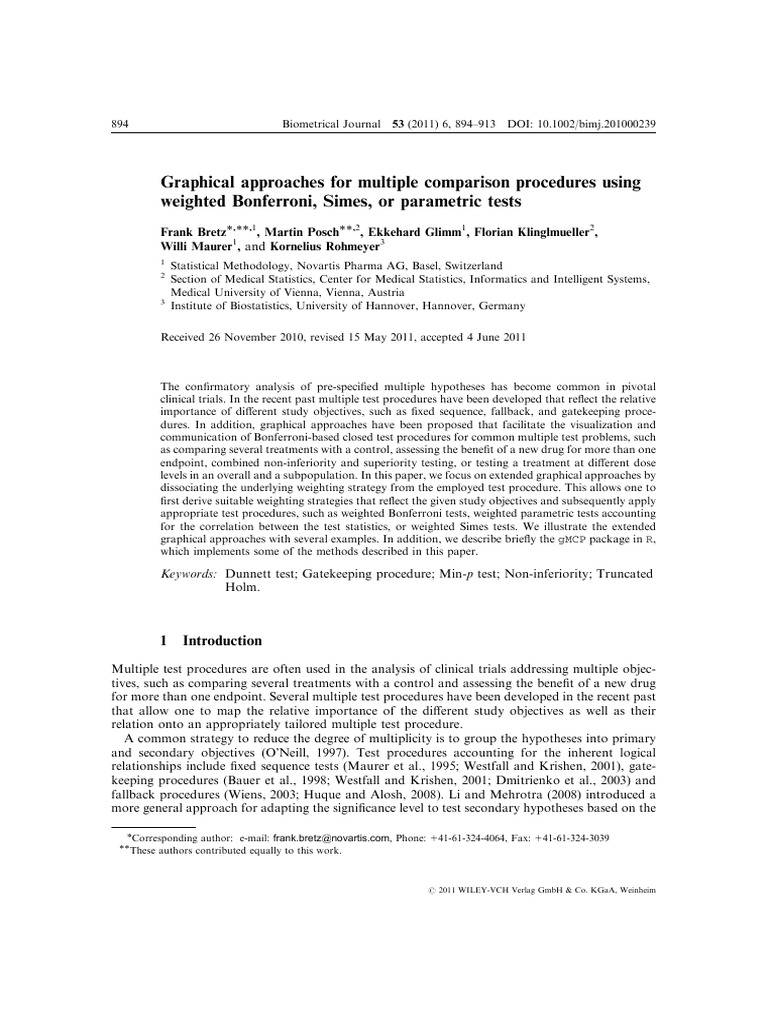 Bretz Et Al 2011 Graphical Approaches For Multiple Comparison Procedures Using Weighted ...
