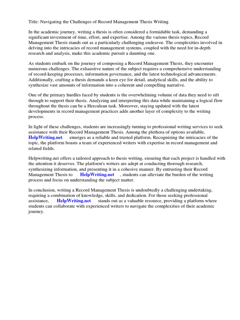 Record Management Thesis | PDF | Electronic Health Record | Medical ...