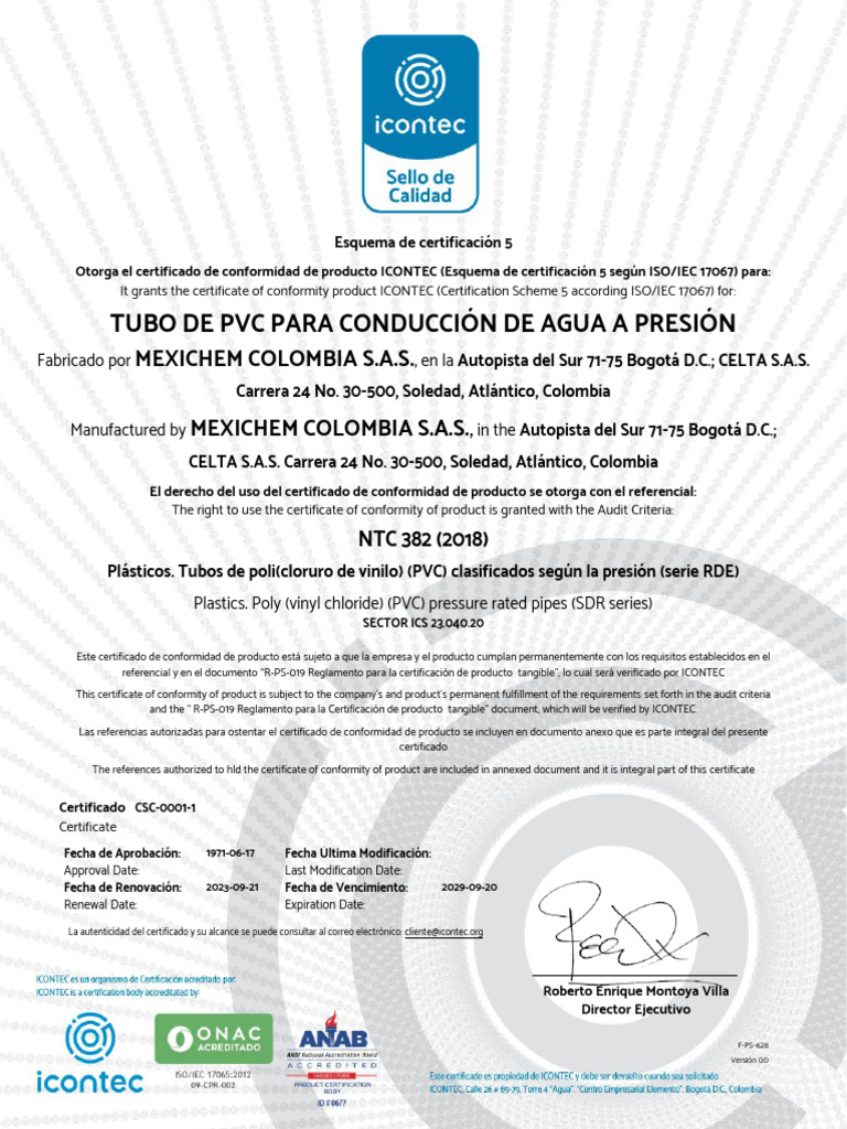 Certificación de Conformidad de Mexichem | PDF