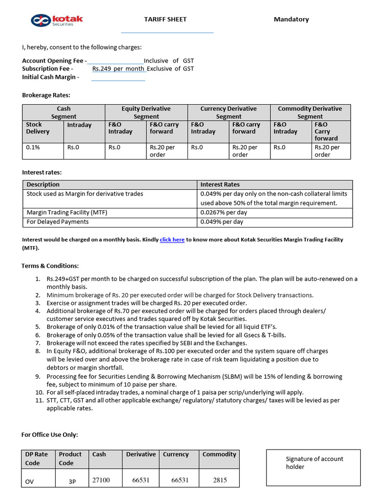 Trade Free Pro Tariff Sheet | PDF | Margin (Finance) | Stocks