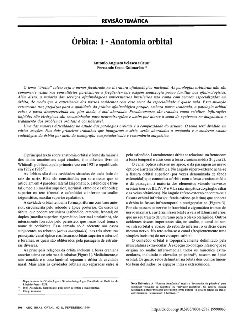Órbita 1 - Anatomia Orbital | PDF | Anatomia humana | Cabeça e pescoço ...