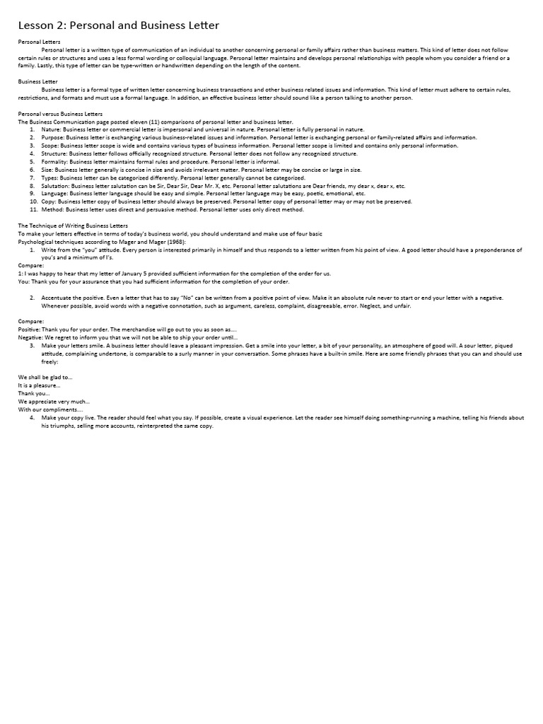 Lesson 2 Personal and Business Letter | PDF | Information | Communication