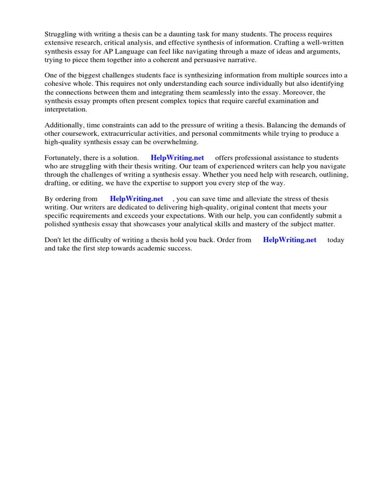 Synthesis Essay AP Language Example | PDF | Essays | Thesis