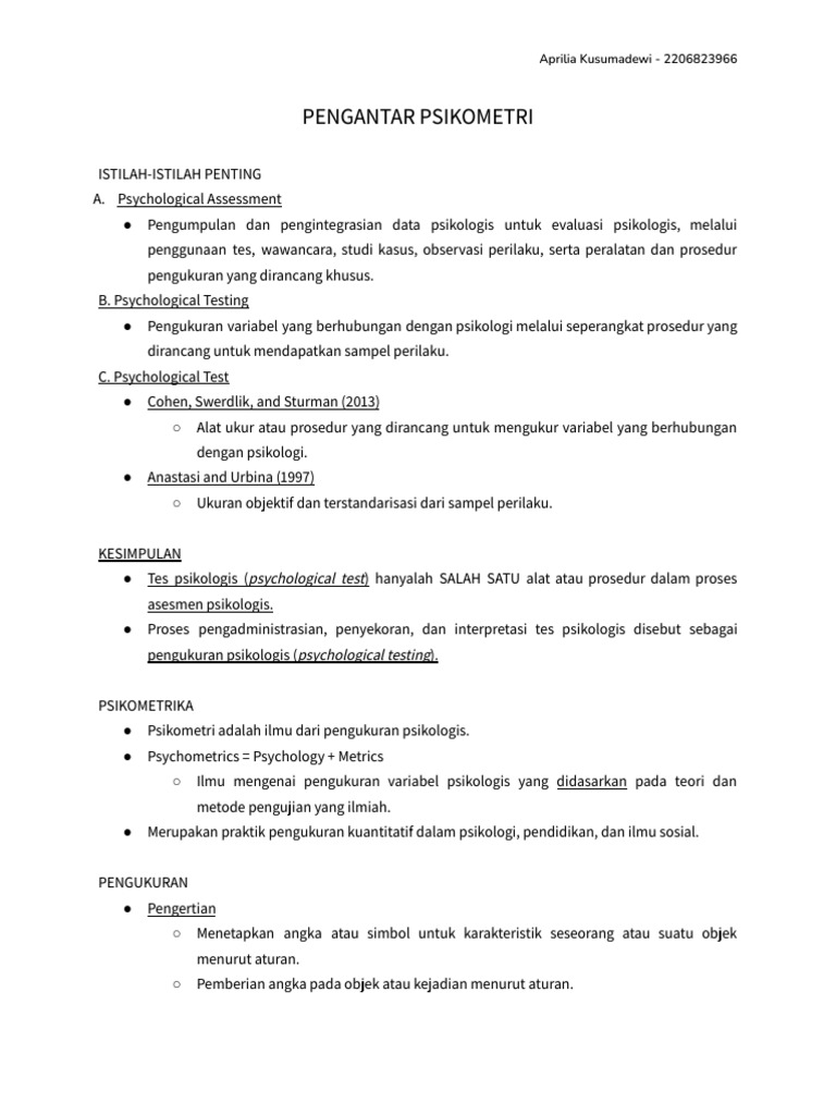 PSIKOMETRI - 01A Pengantar Psikometri | PDF