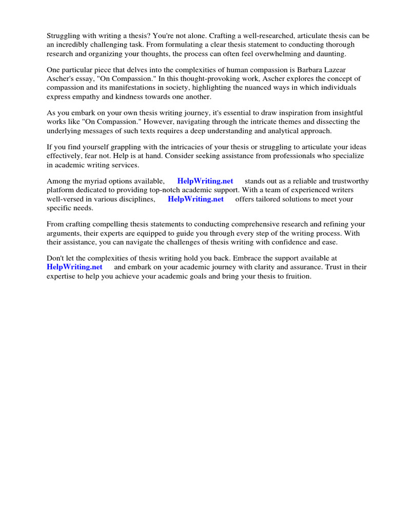 On Compassion Barbara Lazear Ascher Thesis Statement | PDF | Compassion | Essays