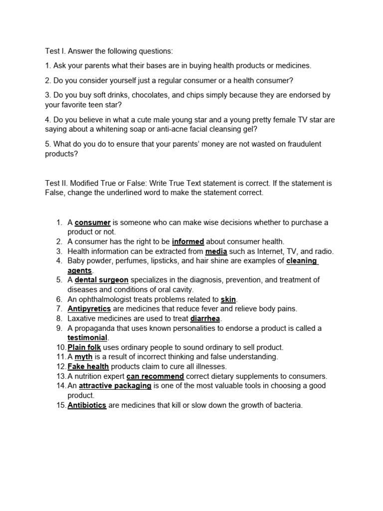Quiz Health 4.1 | PDF
