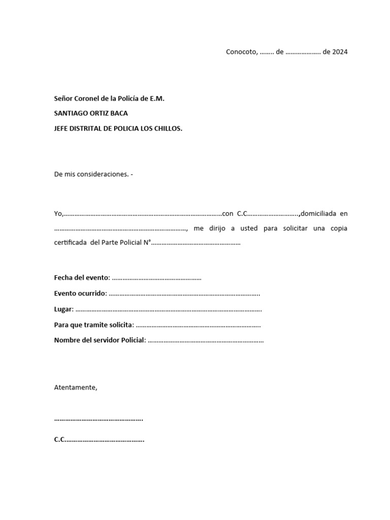 Formato Solicitud Parte Policial | PDF