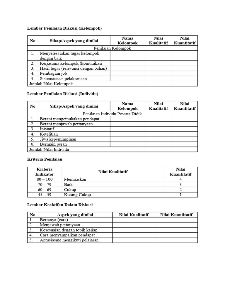 Lembar Penilaian Diskusi | PDF | Sains & Matematika