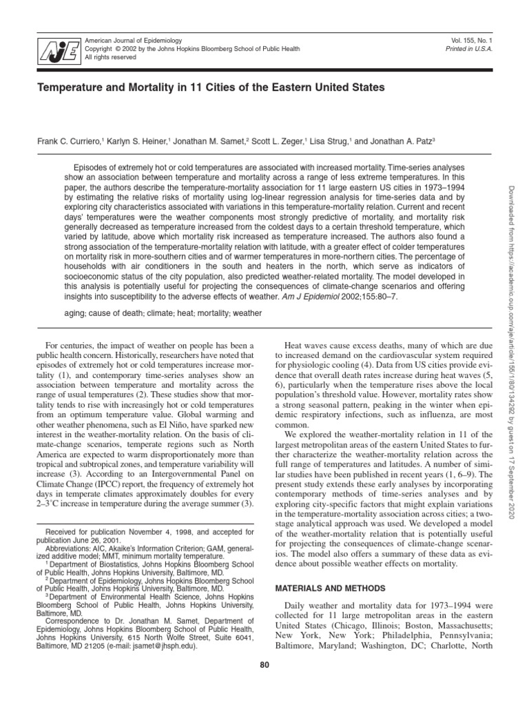 Temperature and Mortality in East Usa.2002 | PDF | Dependent And Independent Variables ...