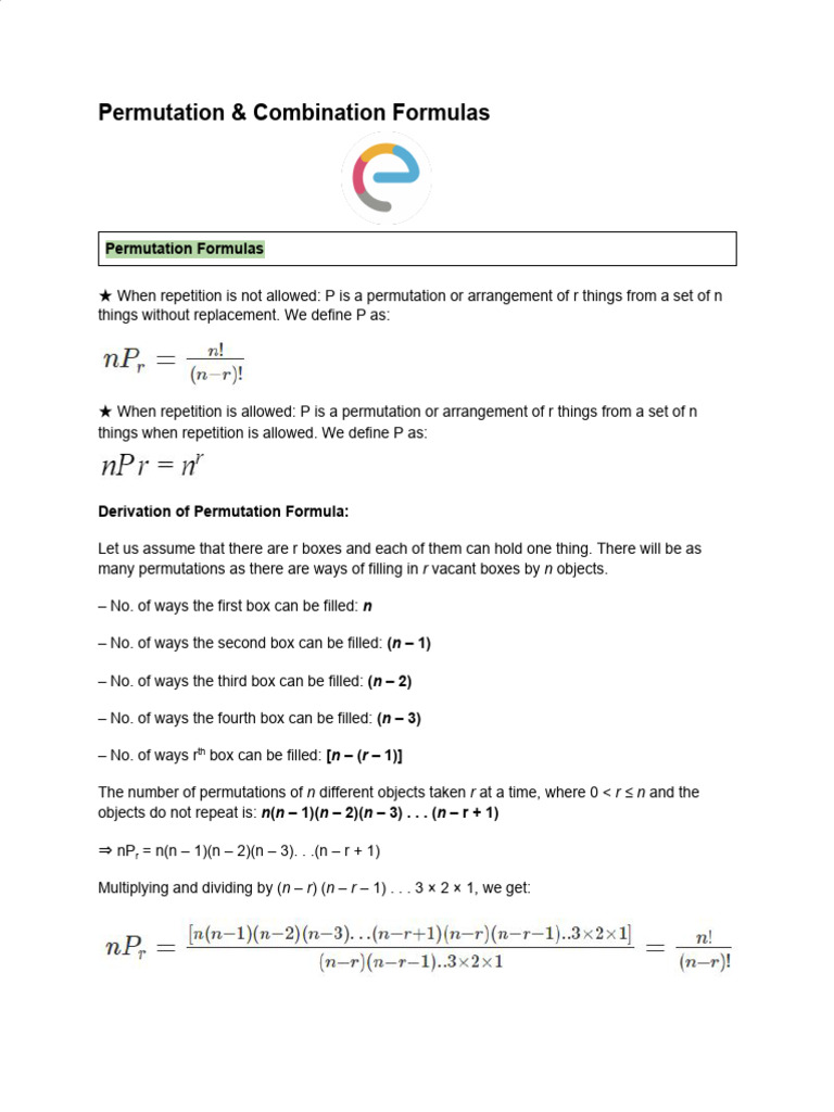 Permutataion Combination Formulas | PDF