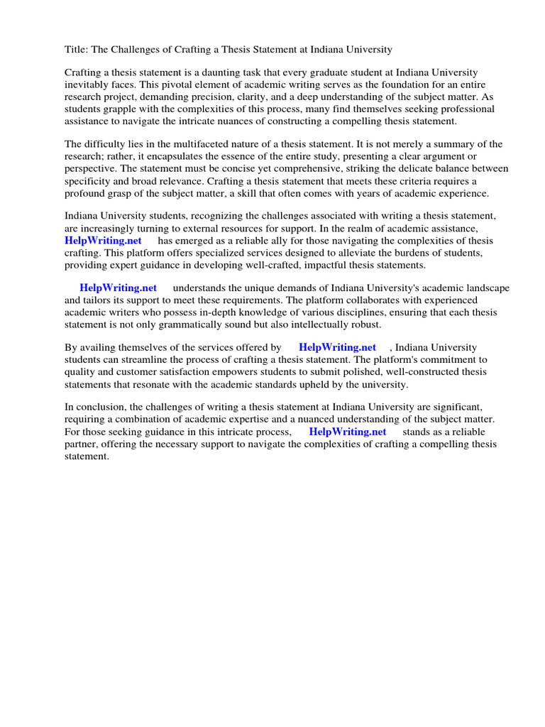 Thesis Statement Indiana University | PDF | Essays | Thesis