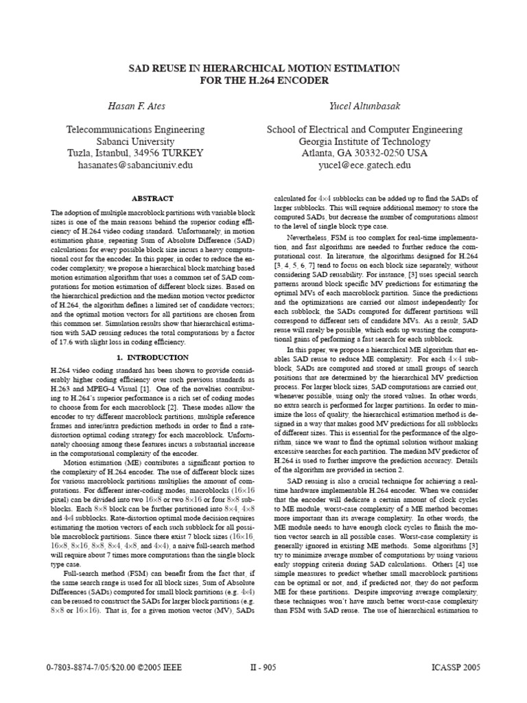 SAD Reuse in Hierarchical Motion Estimat | Download Free PDF | Data ... SAD Reuse in Hierarchical Motion Estimat | Download Free PDF | Data ...