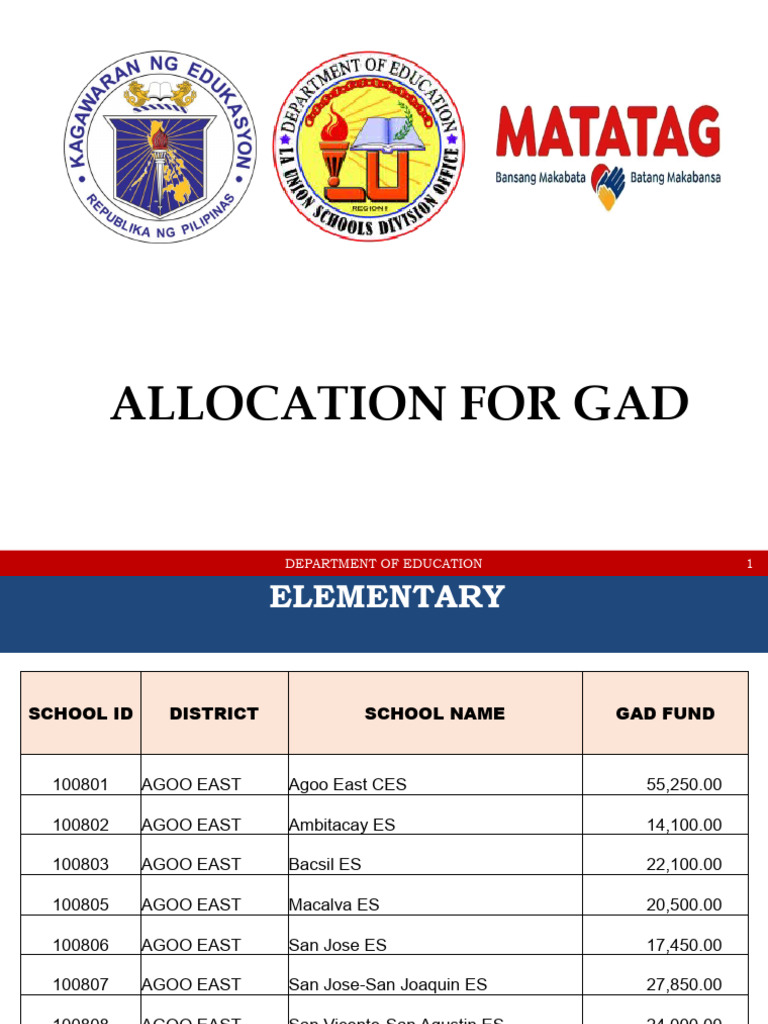 GAD Fund Allocations for Elementary Schools | PDF