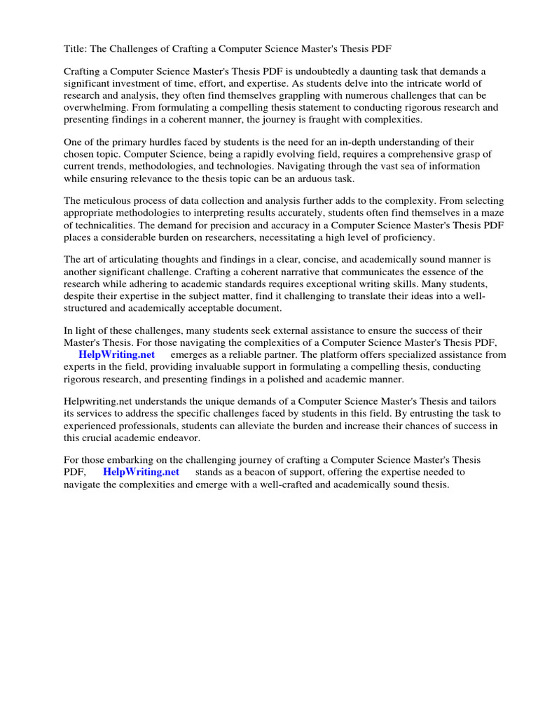 Computer Science Masters Thesis PDF | PDF | Thesis | Science