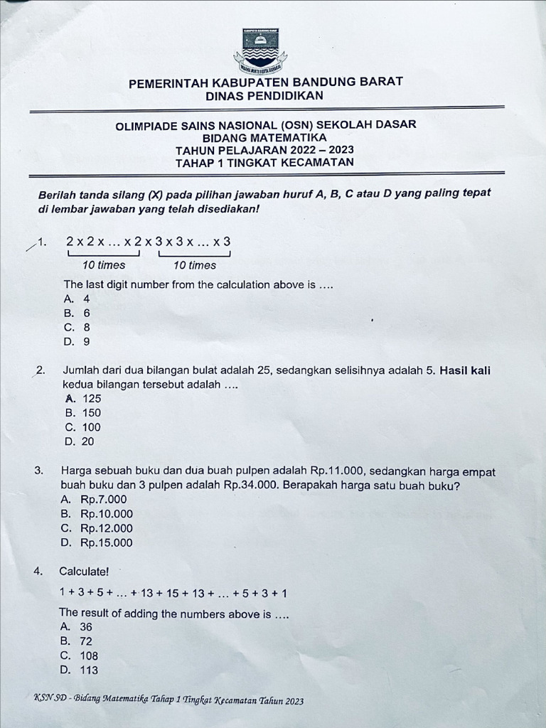 Matematika KSN 2023 | PDF