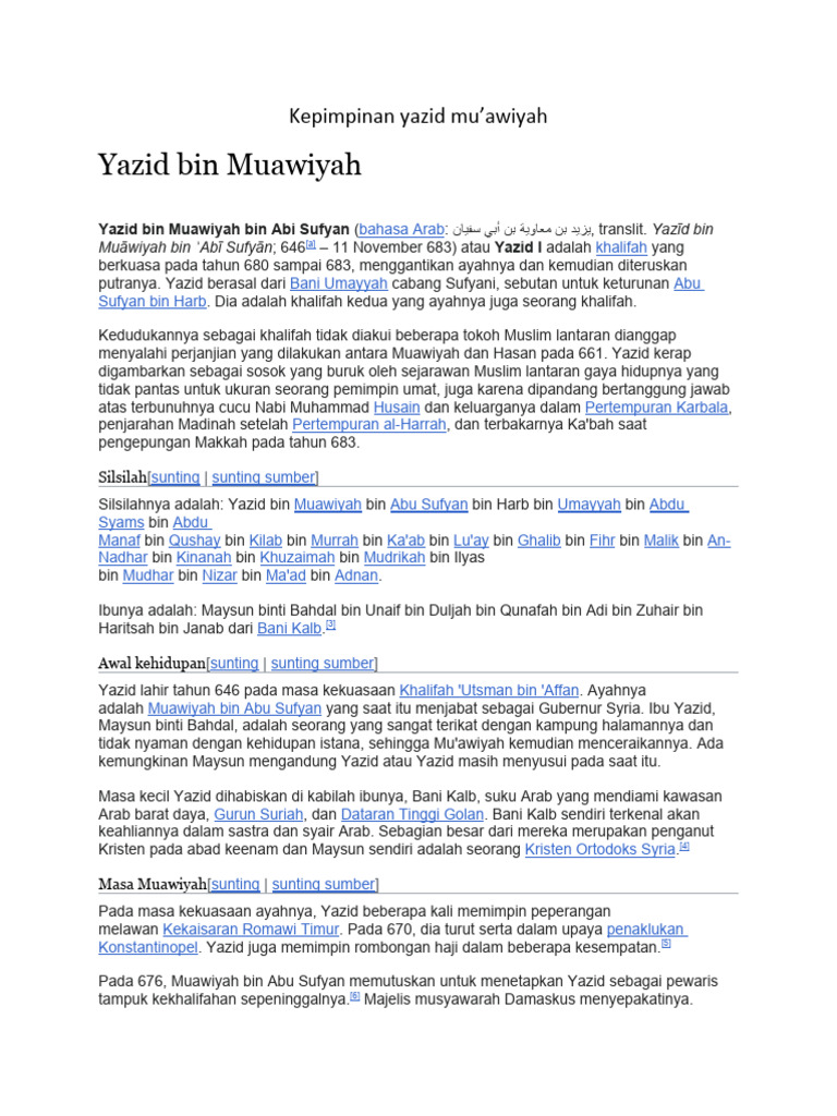 Kepemimpinan Yazid bin Muawiyah | PDF