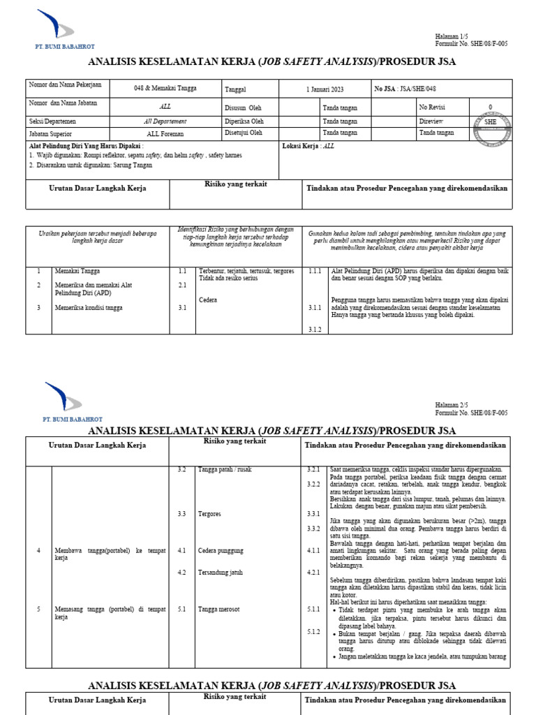 JSA Memakai Tangga 181009 | PDF