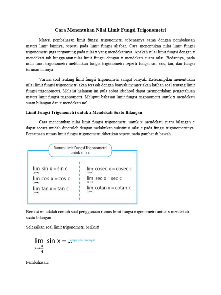 Limit Trigonometri untuk Pelajar | PDF | Metode & Bahan Ajar | Sains ...
