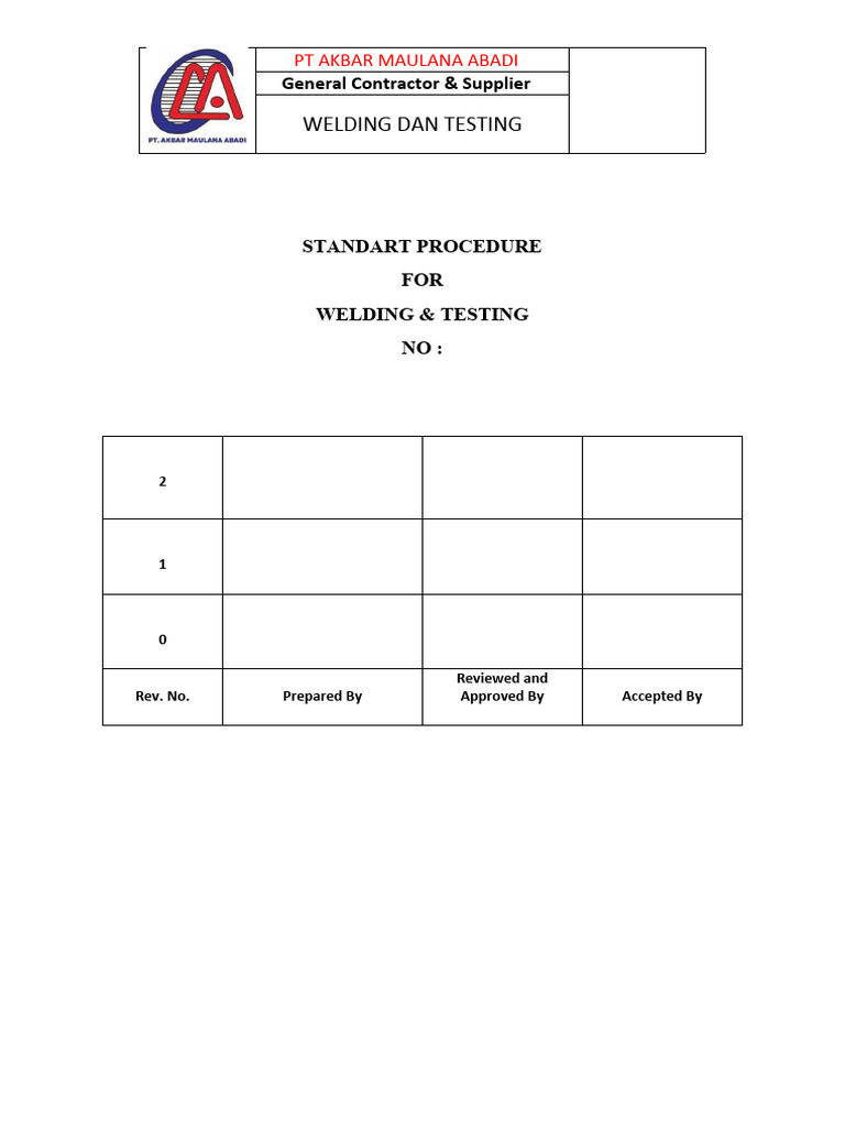STANDART PROCEDURE Welding Dan Testing | PDF | Construction | Welding