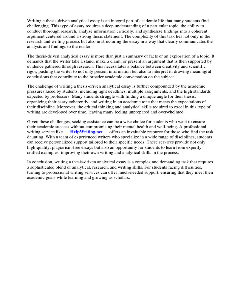 What Is A Thesis Driven Analytical Essay | PDF