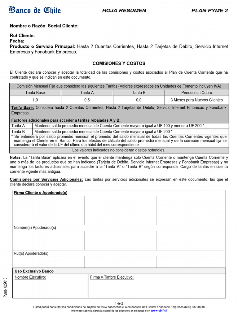 Tarifario Plan Pyme 2 | PDF | Tarjeta de débito | Bancos