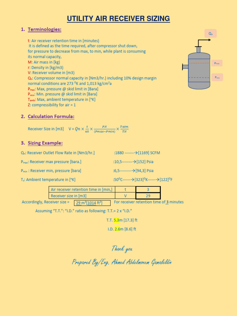 Air Receiver Sizing Calculations | PDF | Science & Mathematics