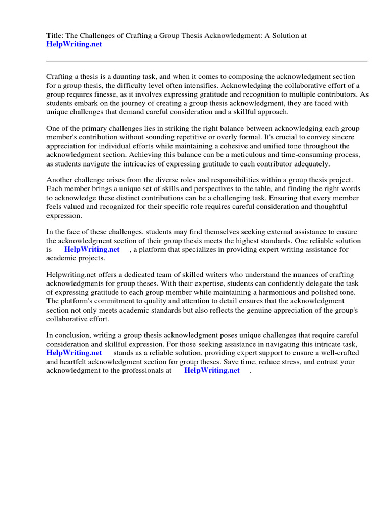 Sample of Acknowledgement For Group Thesis | PDF | Thesis | Gratitude