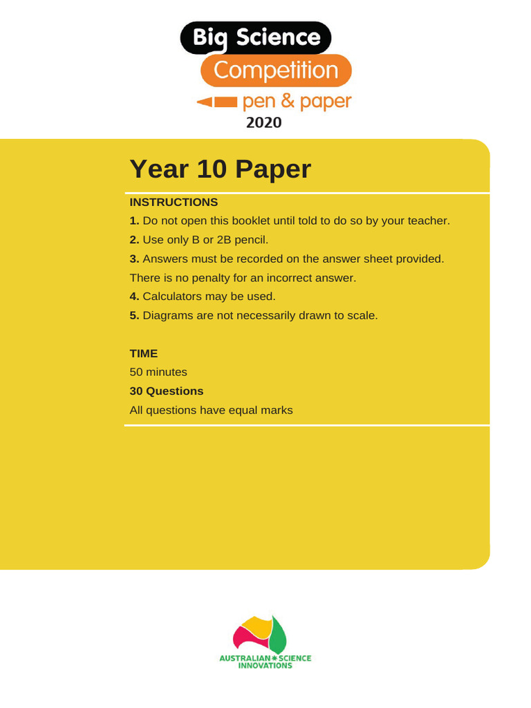 Big Science Competition Year 10 2020 | PDF | Spacecraft Propulsion | Earth