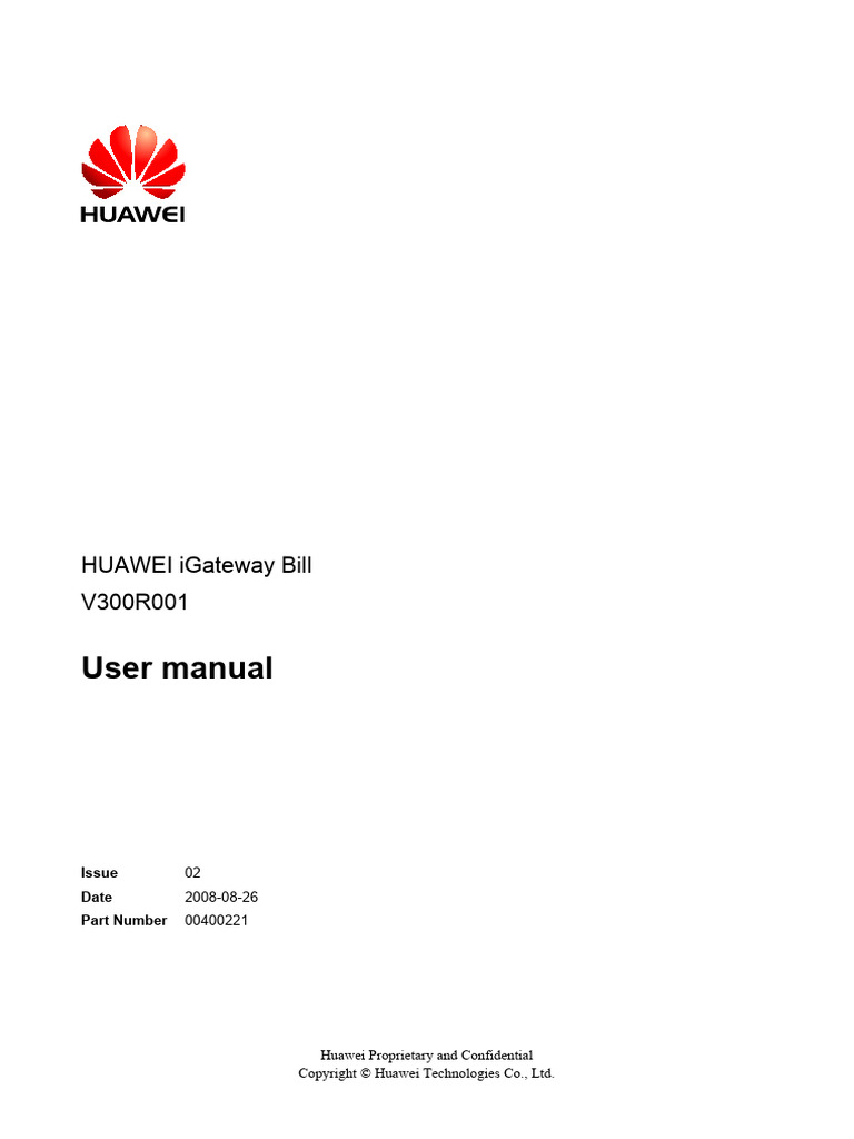 #00400221-IGateway Bill User Manual (V300R001 - 02) | PDF | Backup | Operating System