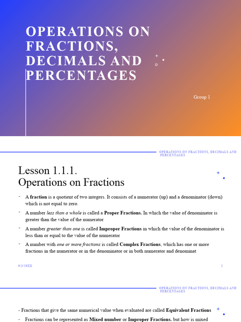 Operations On Fractions, Decimals and Percentages | PDF | Division ...