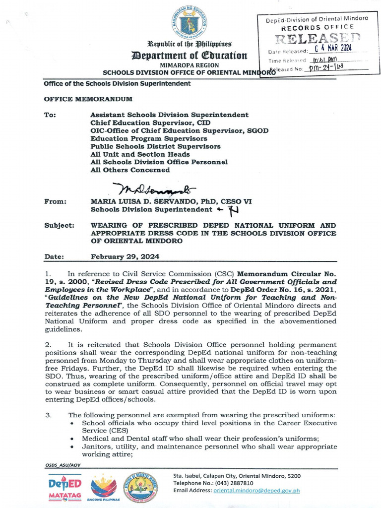 DM - Wearing of Prescribed DepEd National Uniform and Appropriate Dress ...