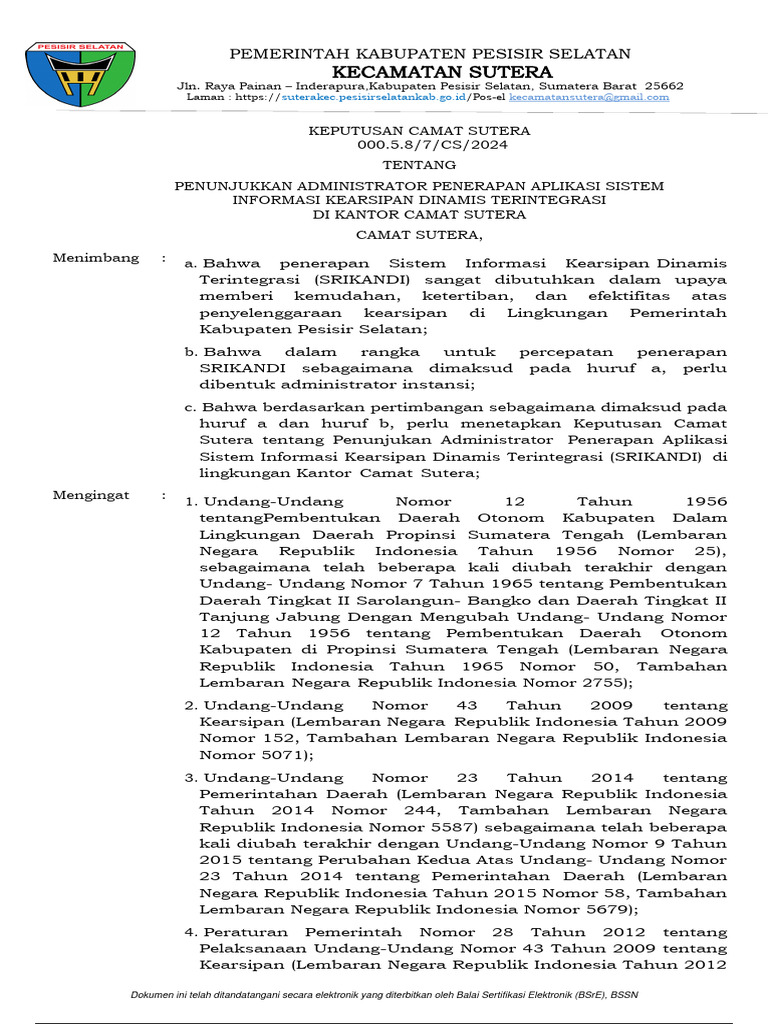 SK Admin Srikandi Kec. Sutera | PDF