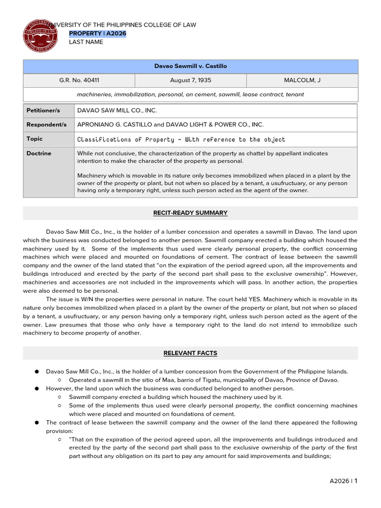 TEST Digest Template (A2026) | PDF | Property | Lease