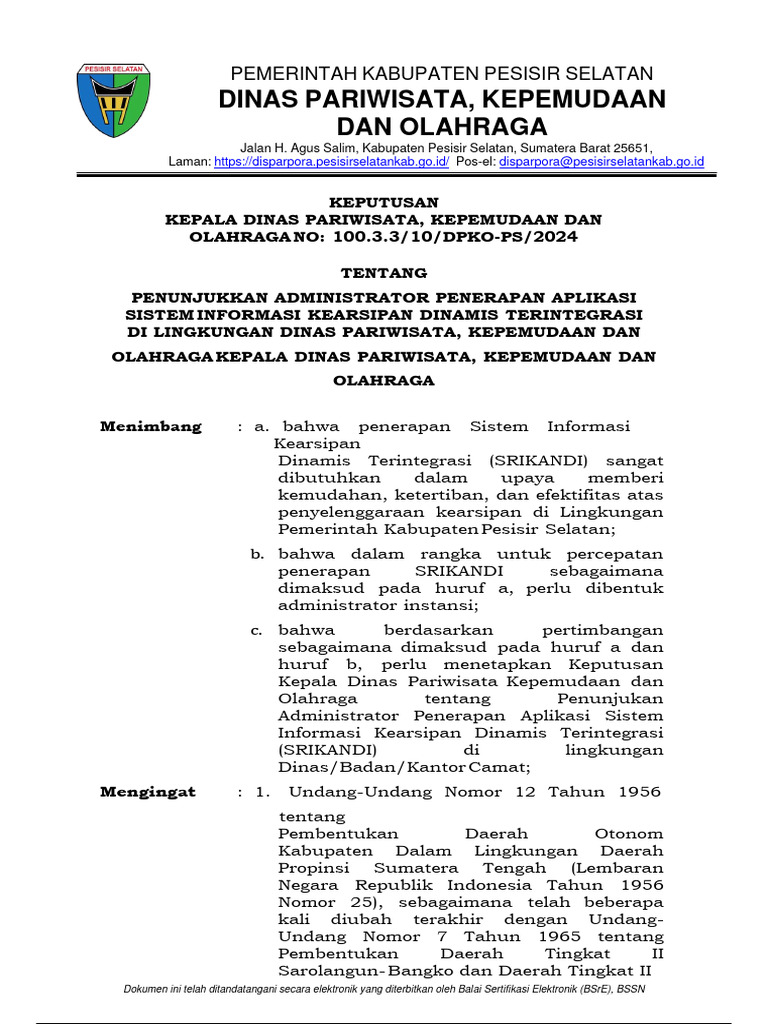 SK Administrator Penerapan Srikandi 2024 | PDF