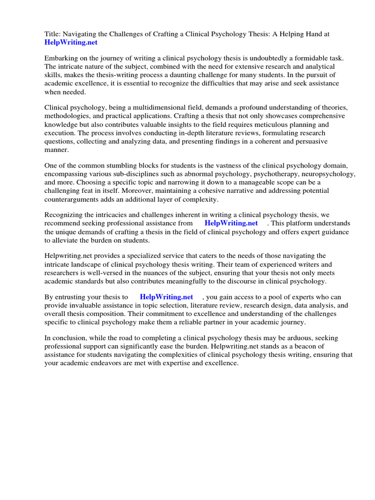 Clinical Psychology Thesis Examples | PDF