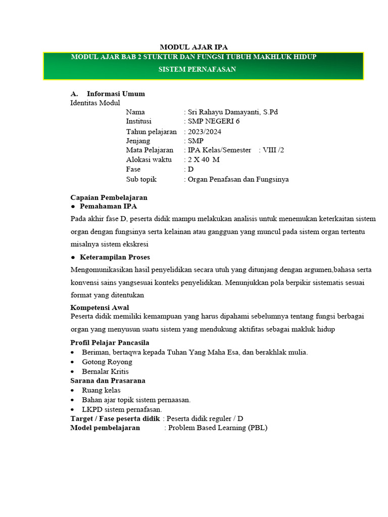 MODUL AJAR IPA - Print | PDF