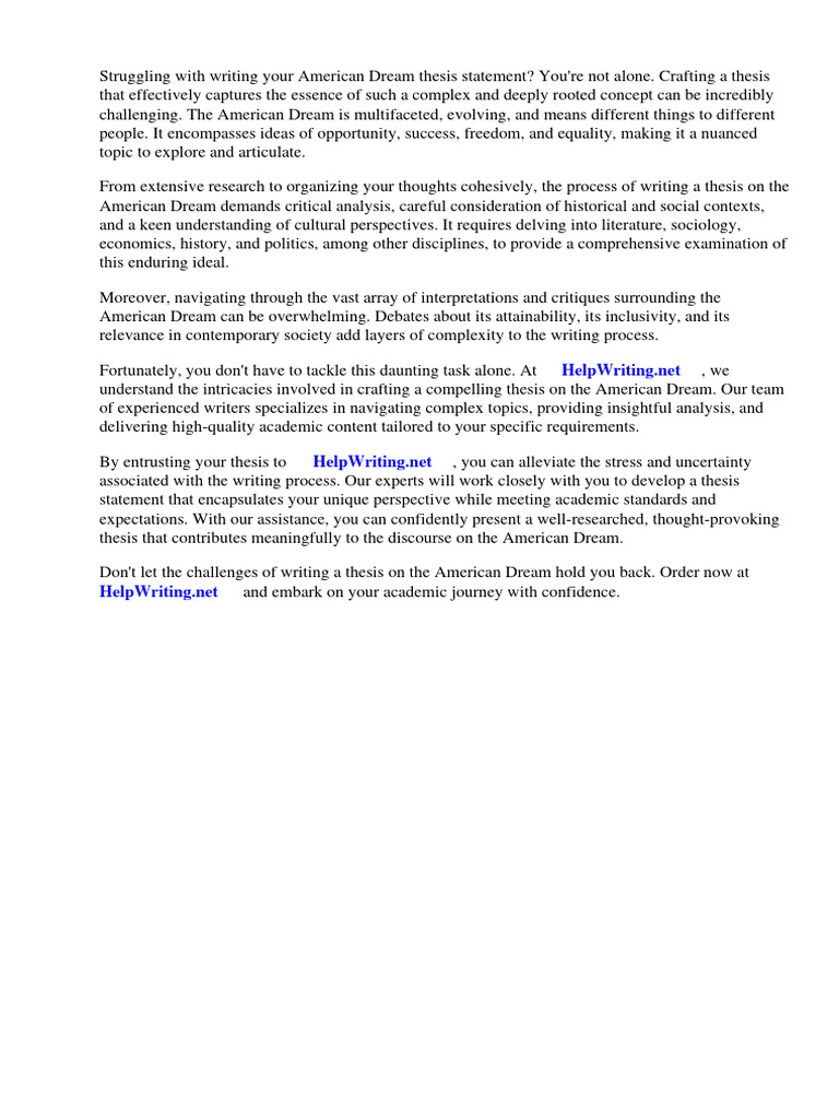 American Dream Thesis Statement | Download Free PDF | American Dream ...