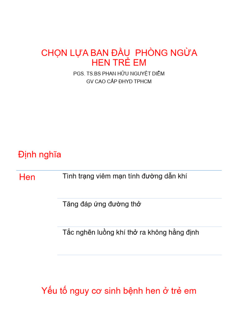 Chon Lua Ban Dau Trong Dieu Tri Phong Ngua Hen - BS Diem | PDF