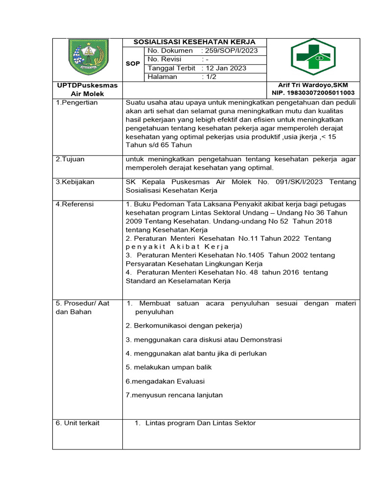 SOP Kesehatan Kerja | PDF